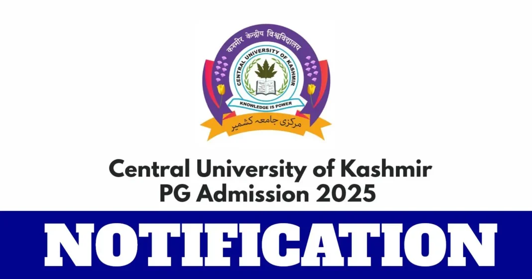 Central University Of Kashmir PG Admission 2025 Open – Apply By 10 June